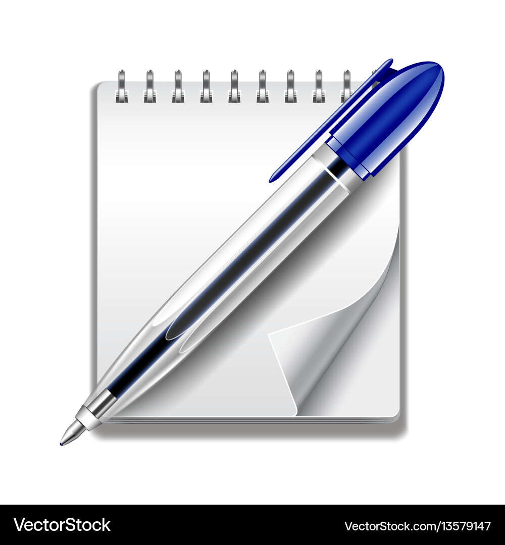 Notebook with pen isolated on white Royalty Free Vector