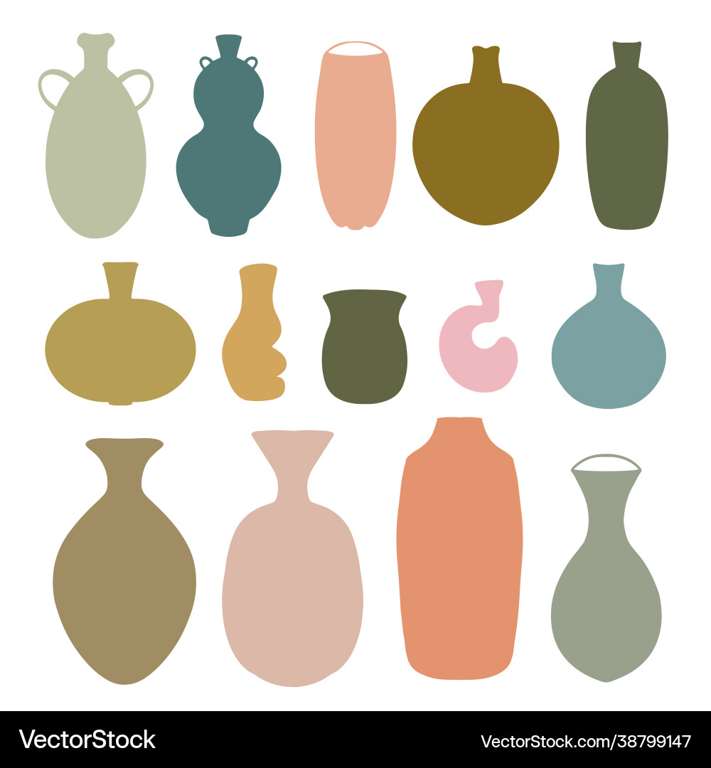 Set abstract ceramic vase shapes various Vector Image