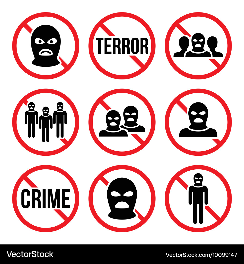 Stop Terrorism: Crime & Terrorism Signs Vector Image