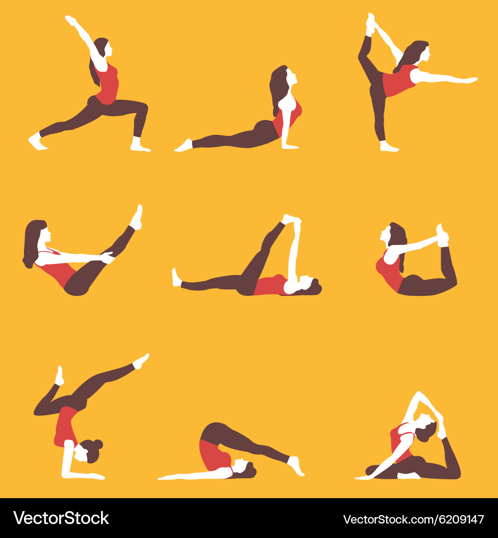 Yoga set exercises women Royalty Free Vector Image
