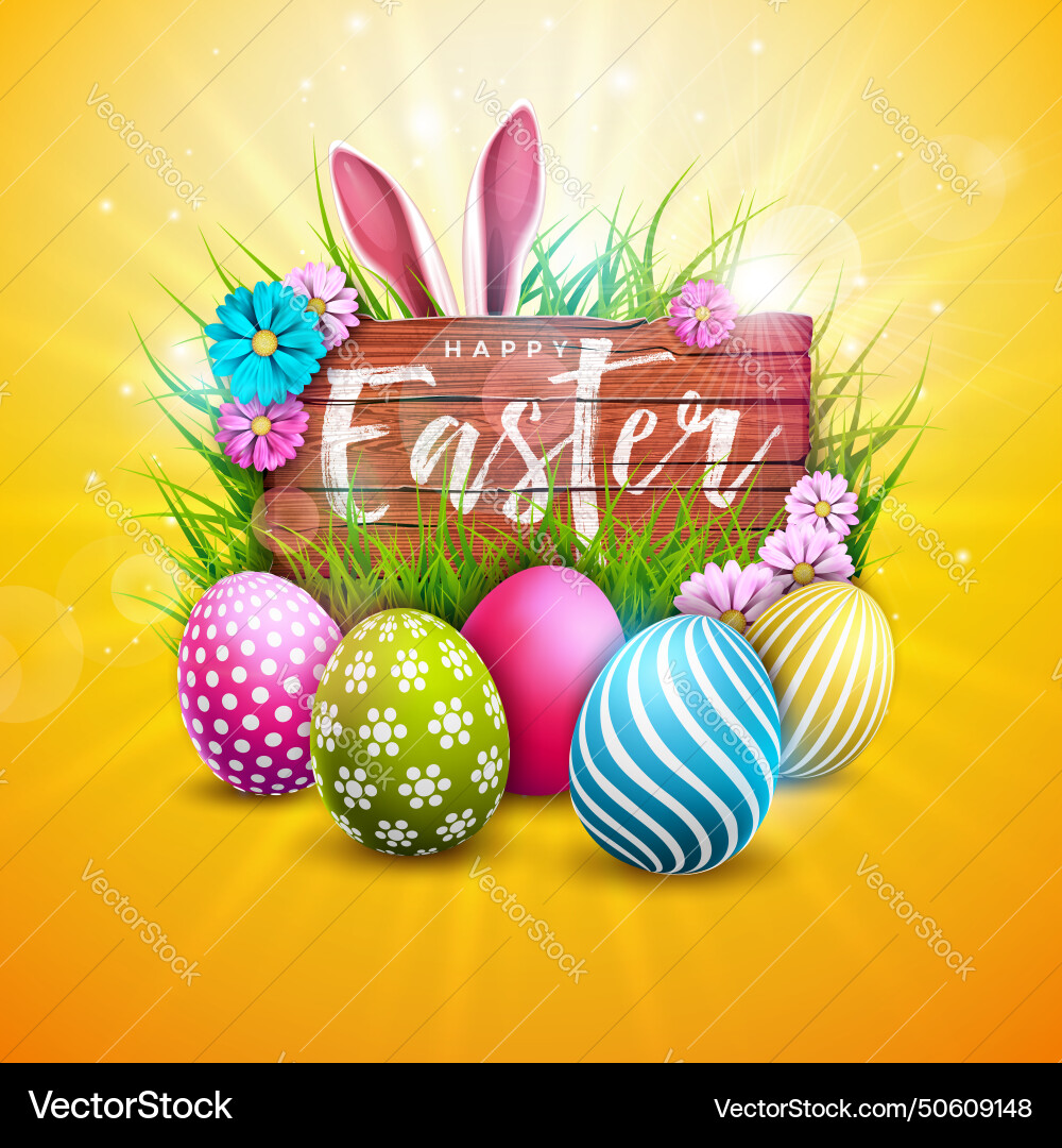 Happy easter holiday design with painted egg Vector Image
