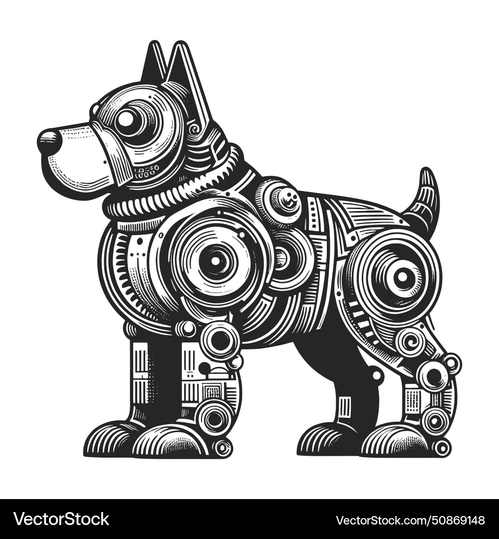 Mechanical dog engraving Royalty Free Vector Image