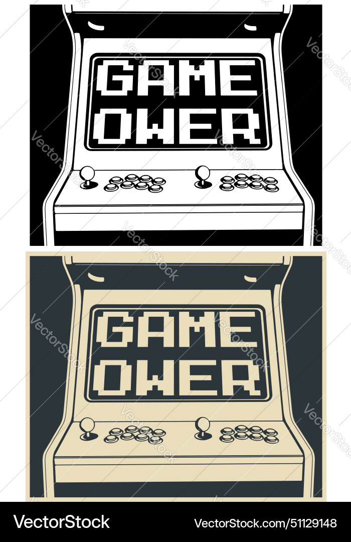 Retro arcade games cabinet close up Royalty Free Vector