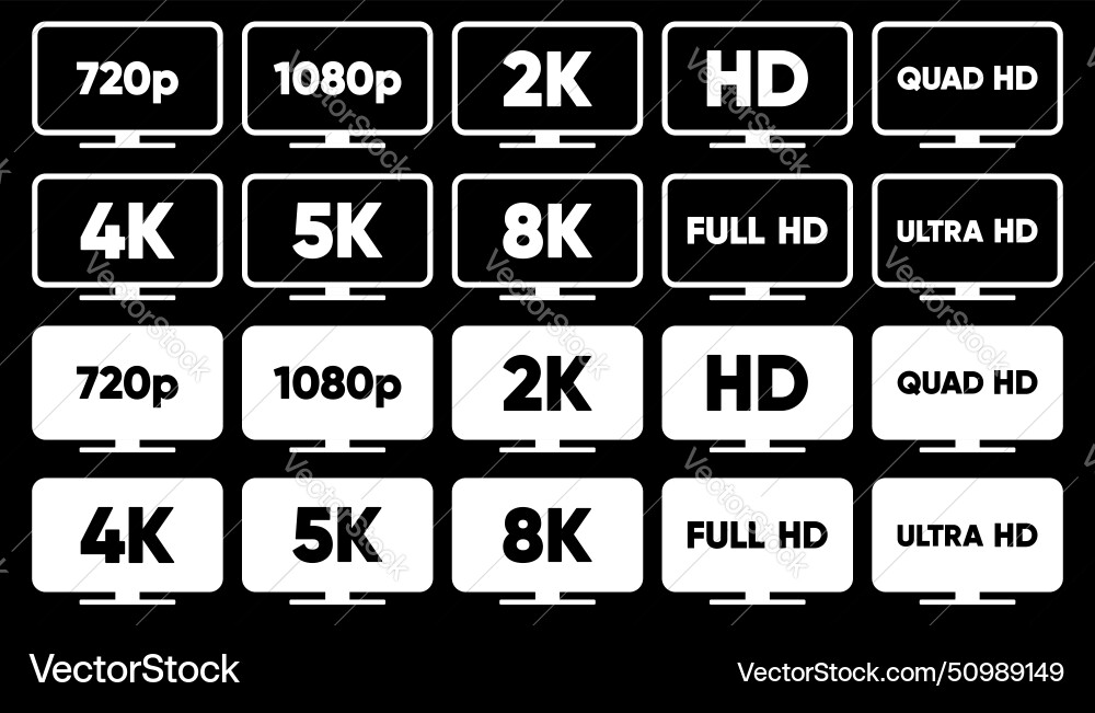 4k uhd quad hd full and resolution Royalty Free Vector Image
