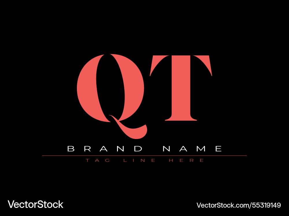 Abstract Letter Qt Minimal Logo Design Template Vector Image