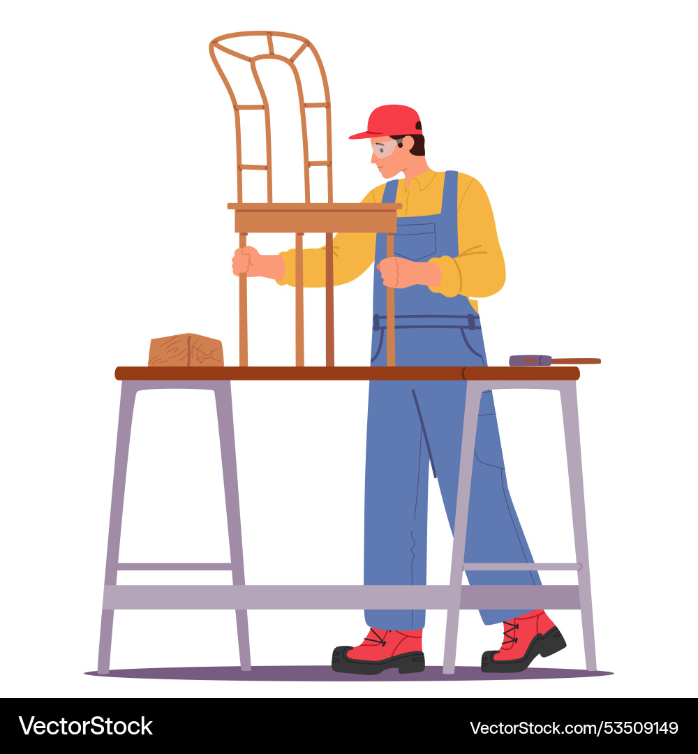 Carpenter focused on chair construction Royalty Free Vector