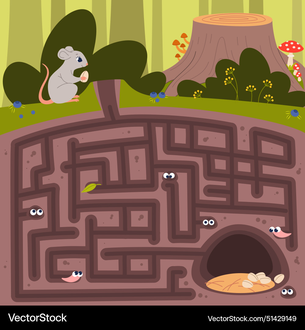 Cartoon animal in labyrinth mouse is looking Vector Image