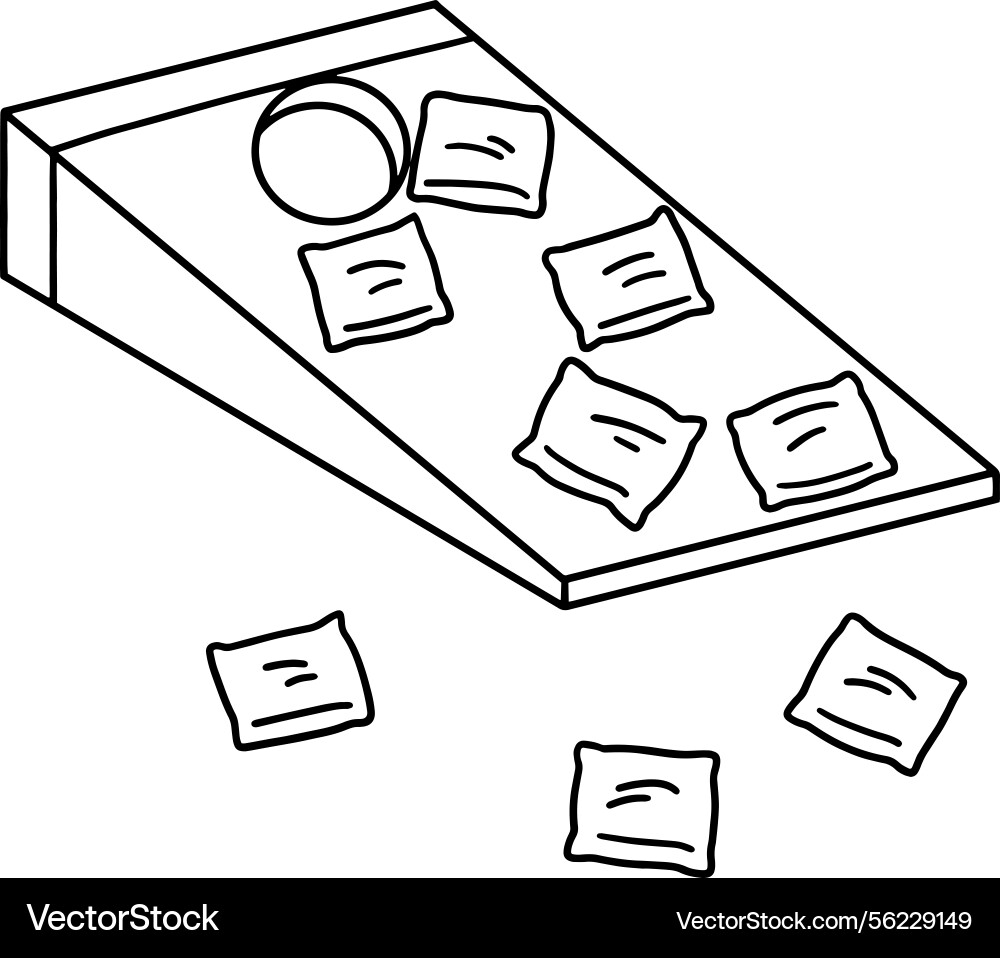 Cornhole board and bags isolated coloring page Vector Image