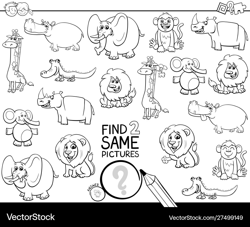 Find two same wild animals coloring book Vector Image