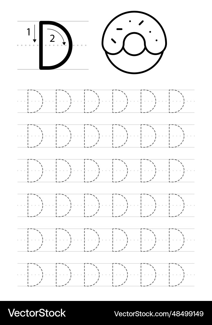 Printable letter d alphabet tracing worksheet Vector Image