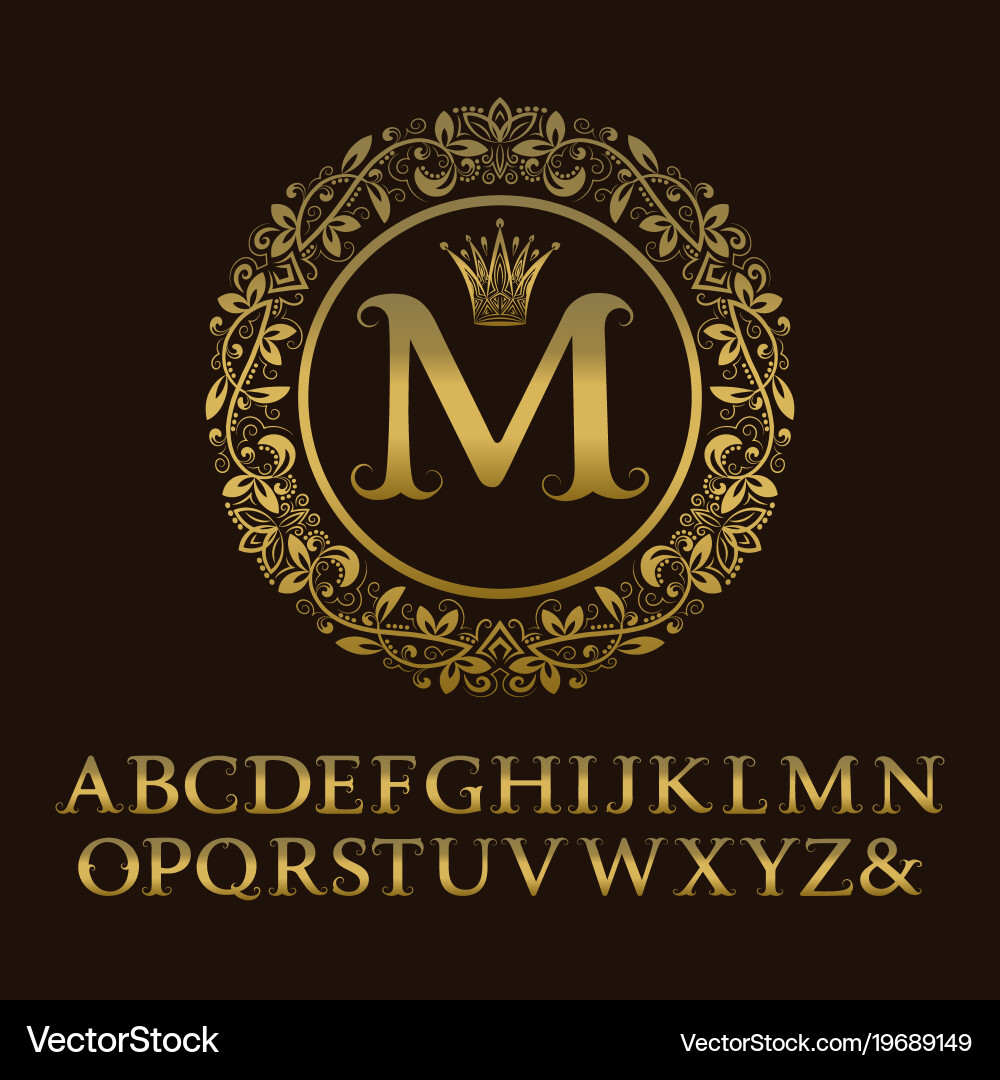 Tendrils gold letters with m initial monogram Vector Image