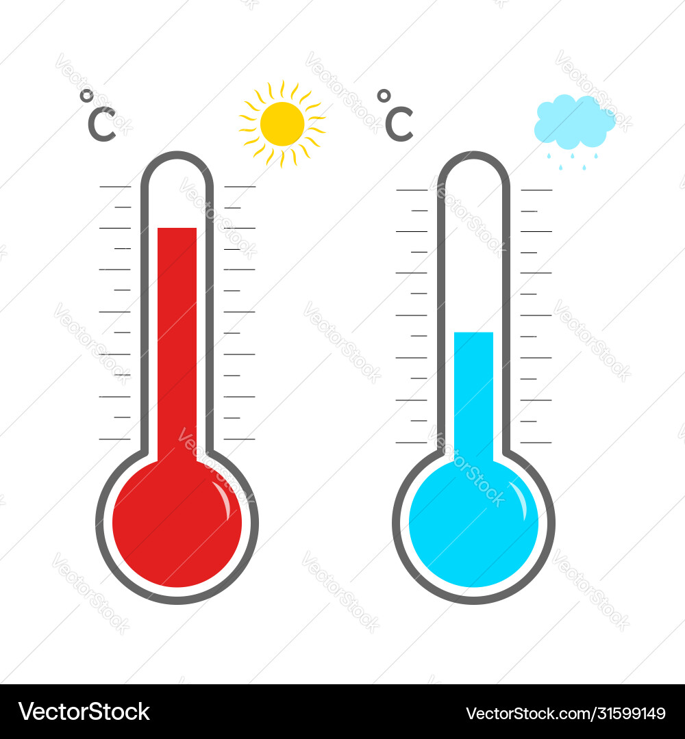 Thermometer icons hot and cold temperature symbol Vector Image
