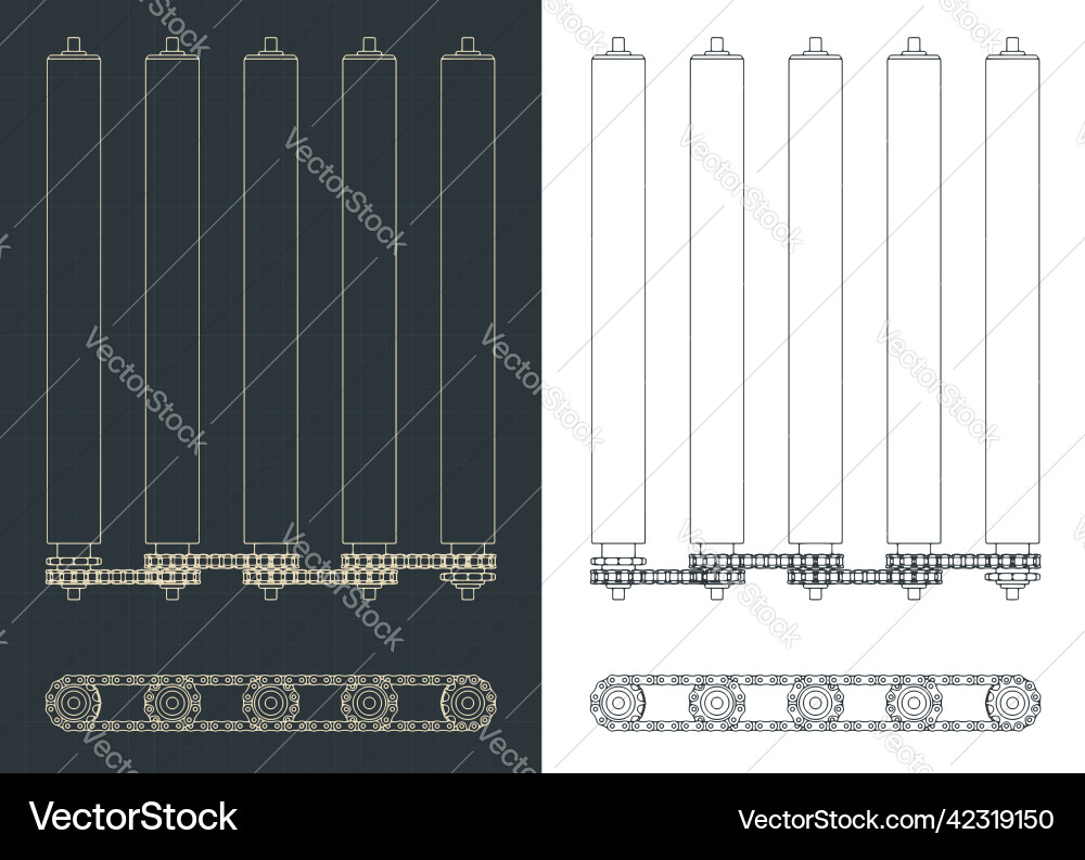 Chain transmission in a roller conveyor blueprints