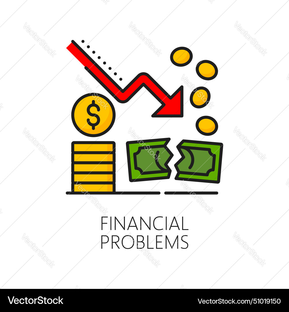 Financial problem color line icon money and graph Vector Image