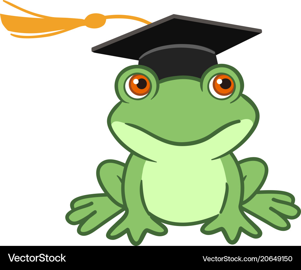 Frog in graduation cap cartoon Royalty Free Vector Image