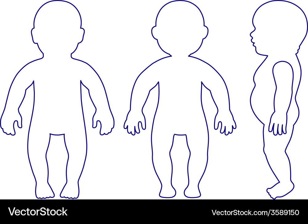 Full length front side back view standing baby Vector Image