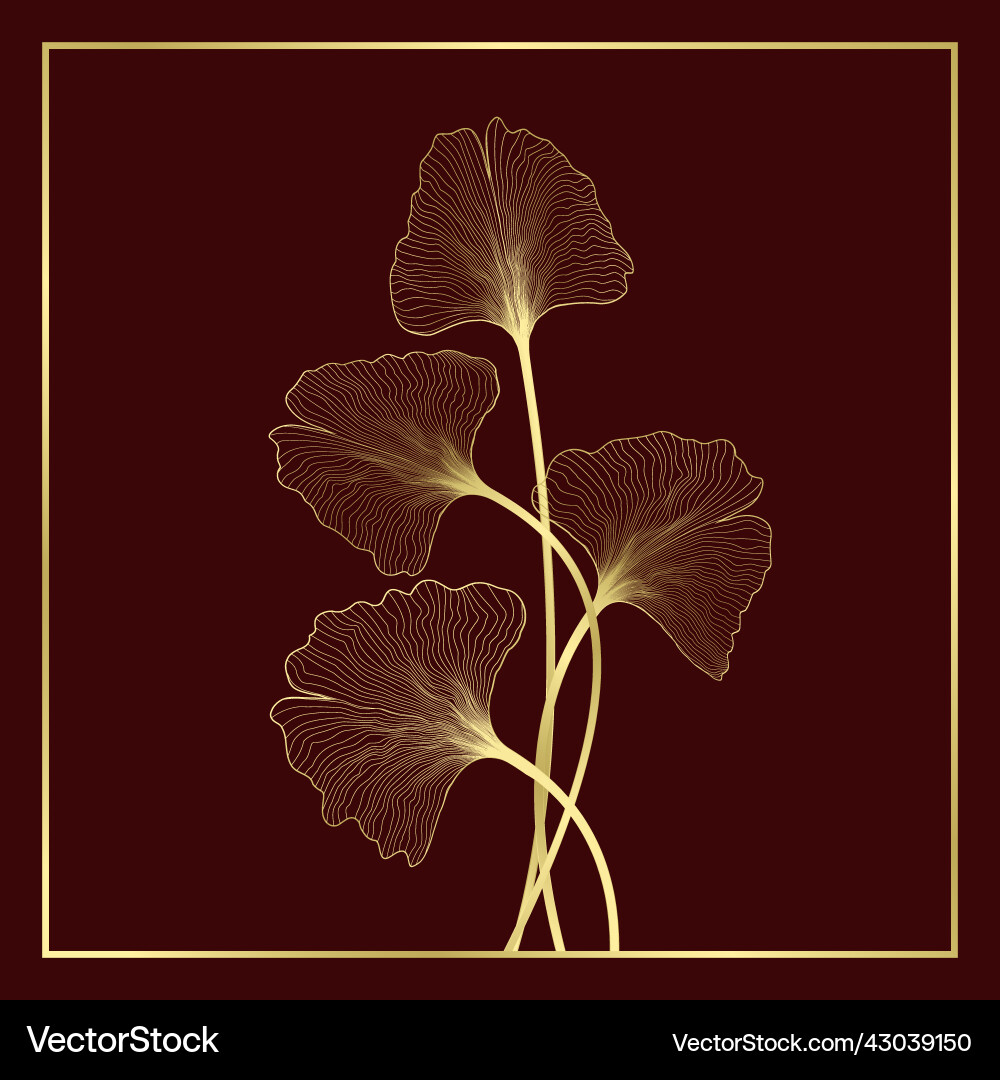 Golden ginkgo leaves on frame background Vector Image