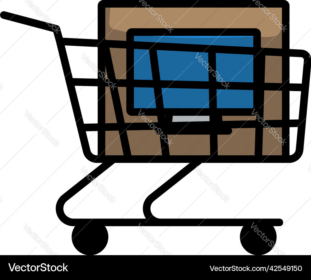Shopping cart with pc icon Royalty Free Vector Image