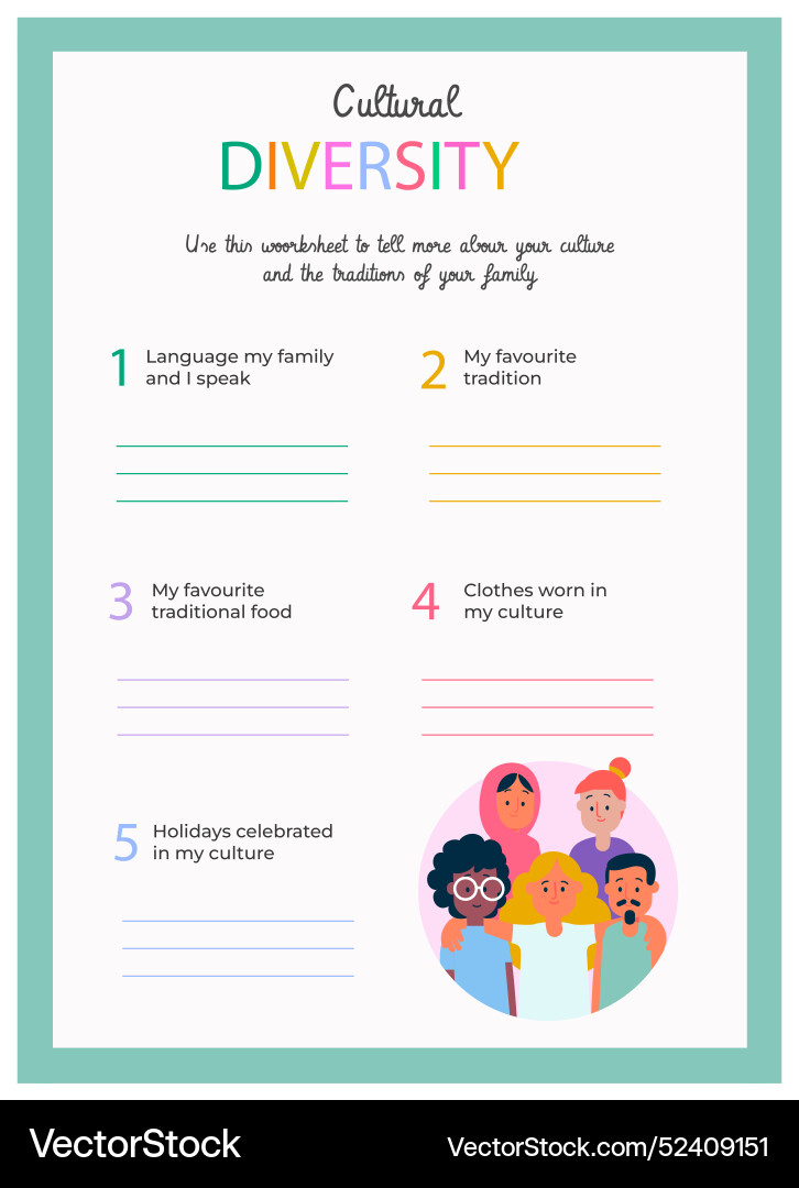 Child-like cultural diversity worksheet Royalty Free Vector