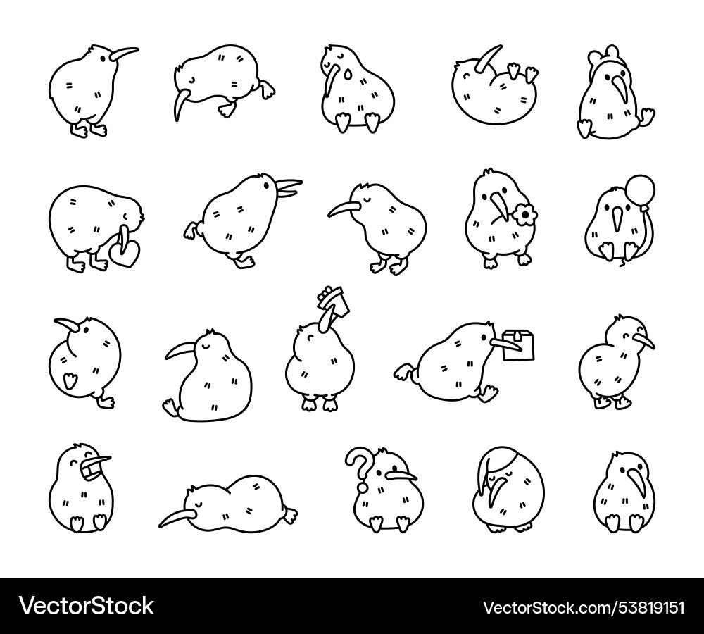 Cute kiwi bird coloring page Royalty Free Vector Image