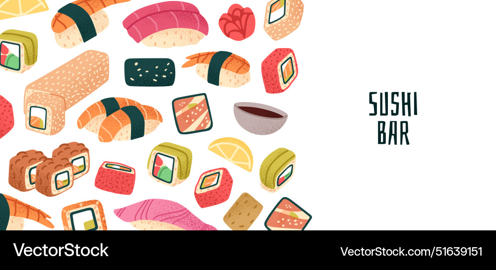 Different sushi on advertising banner design Vector Image