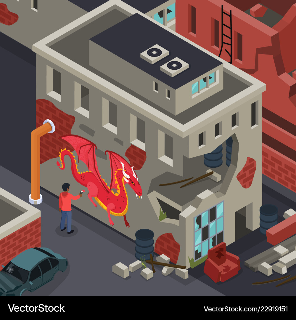 Graffiti street artist isometric composition Vector Image