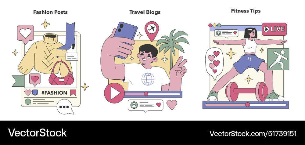 Social media content set flat Royalty Free Vector Image