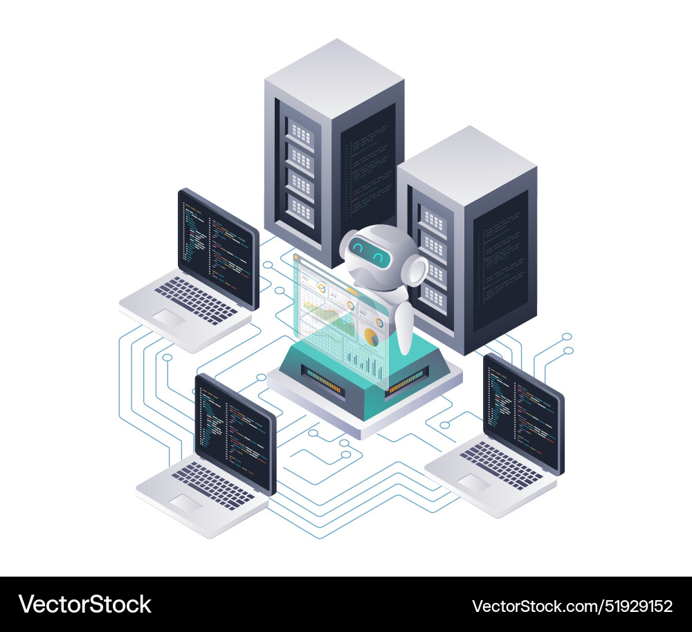 Automated data center server management by robots Vector Image