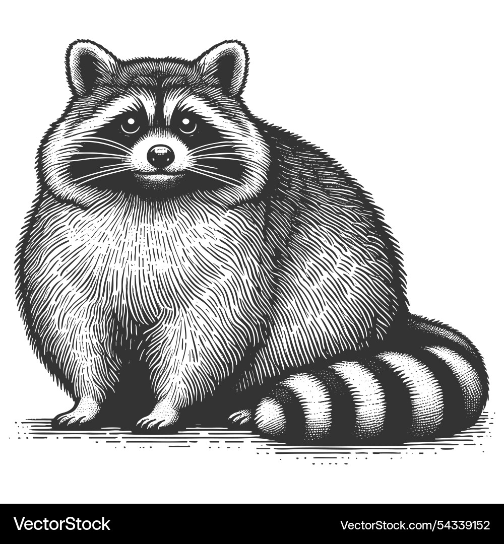 Chubby raccoon engraving Royalty Free Vector Image