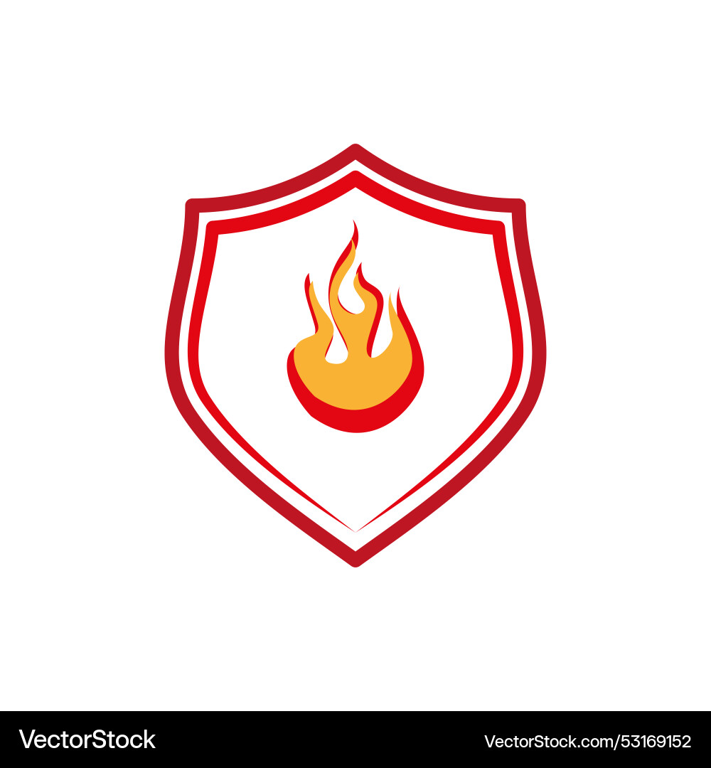 Fire protection shield icon red and gold flame Vector Image
