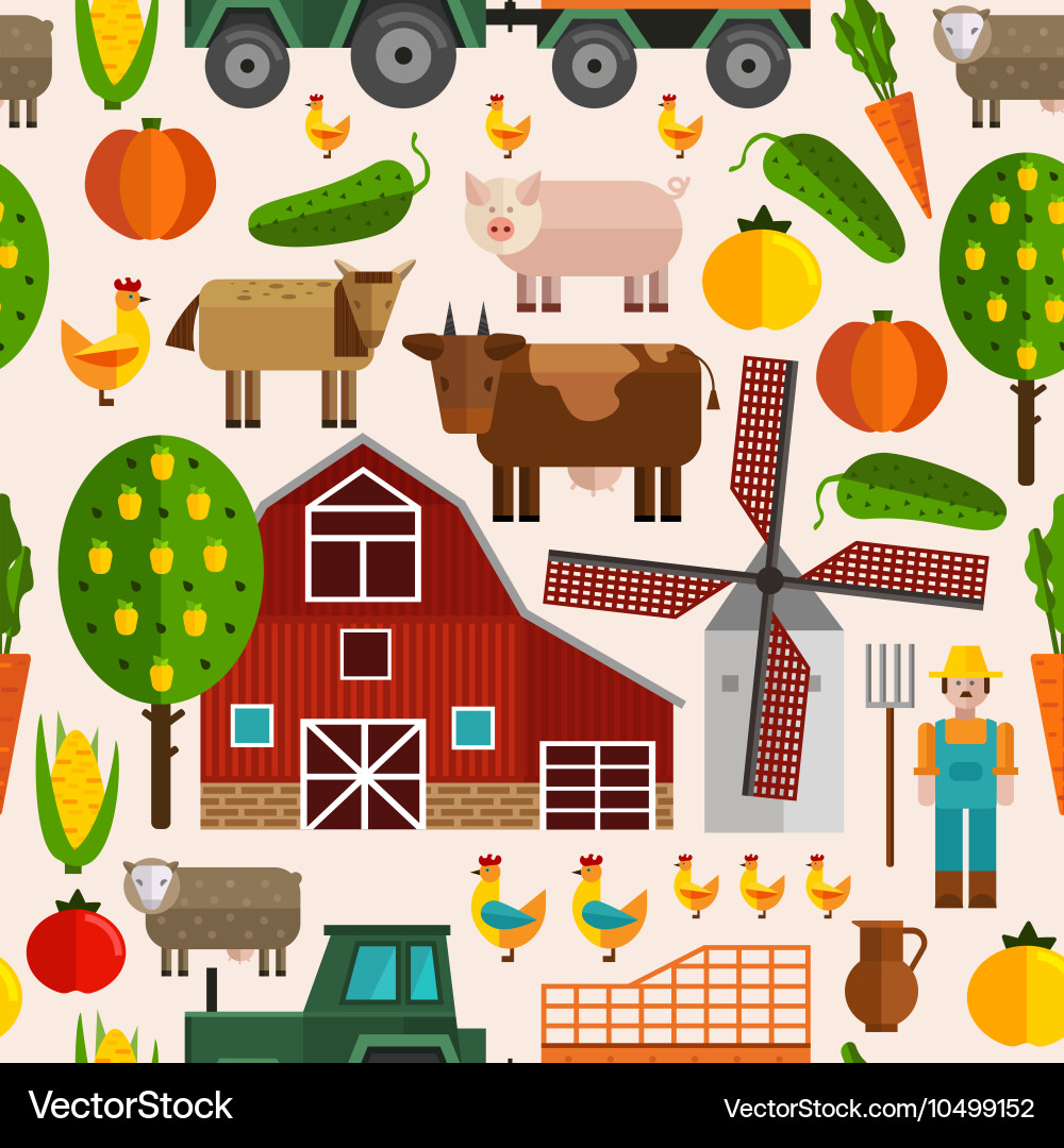 Flat farm pattern Royalty Free Vector Image - VectorStock