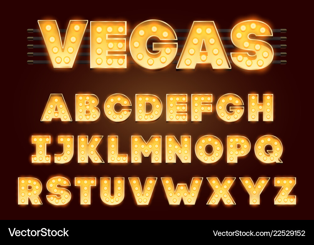 Font with lamps gold light bulb broadway style Vector Image
