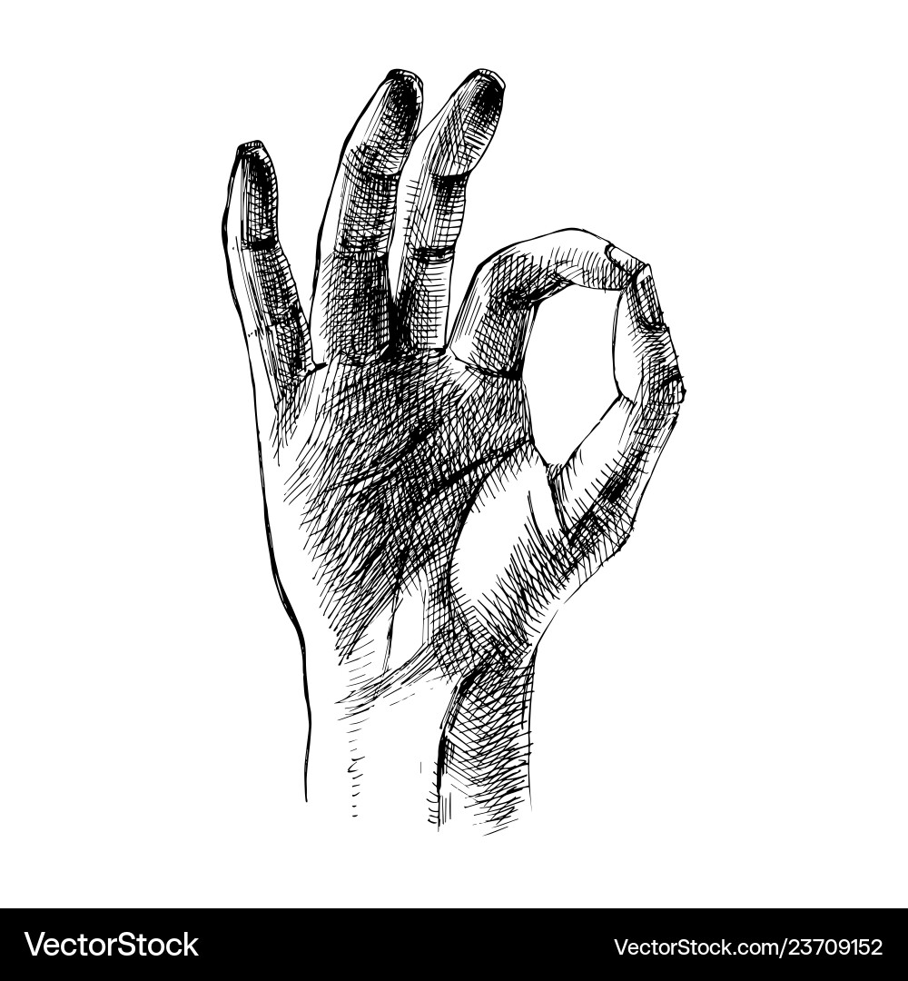 Hand drawn ok gesture Royalty Free Vector Image