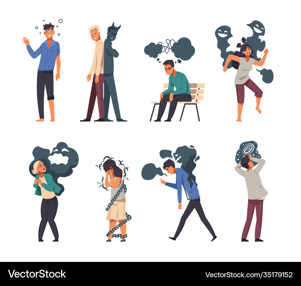 Mental disorder cartoon stressed people Royalty Free Vector