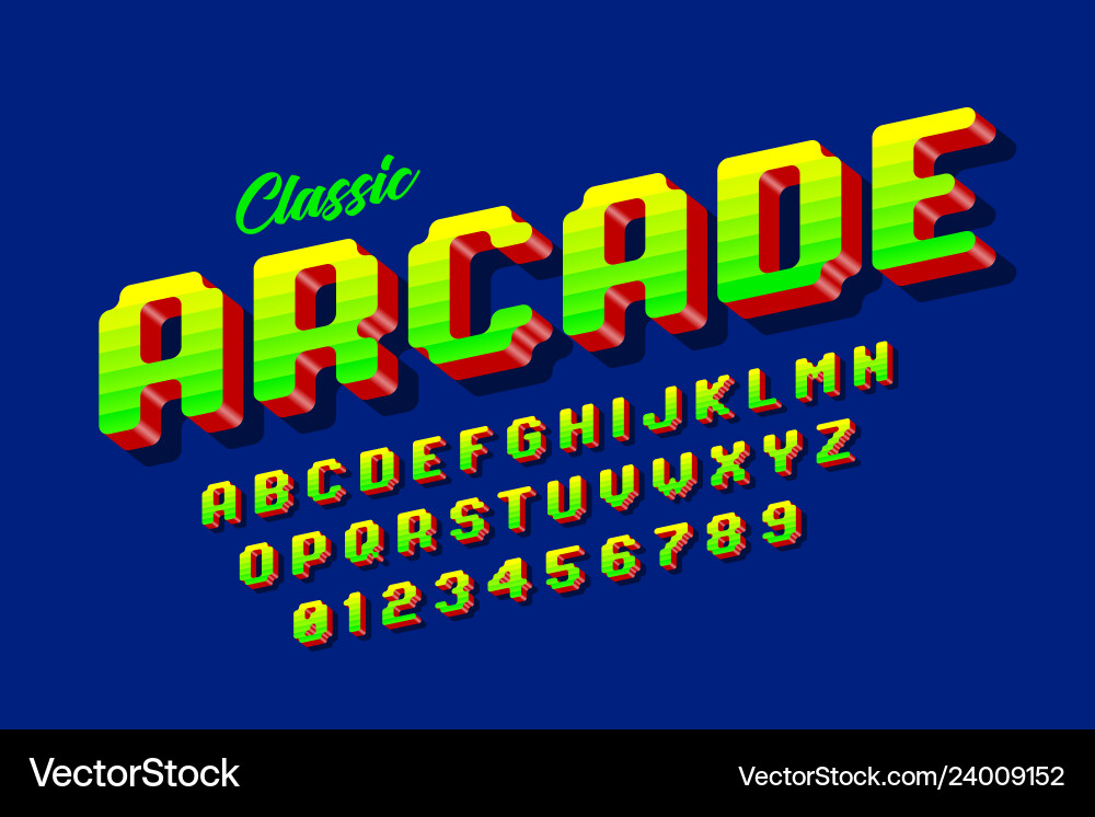 Retro style arcade games font Royalty Free Vector Image