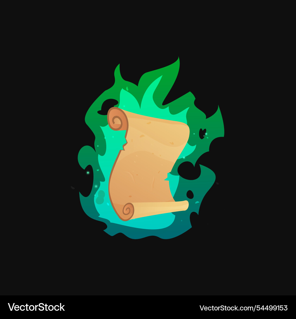 Ancient scroll with magical green flames of fire Vector Image