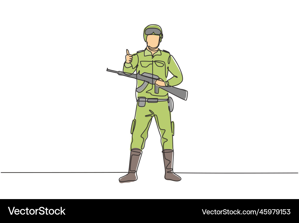 Continuous one line drawing soldiers stand Vector Image