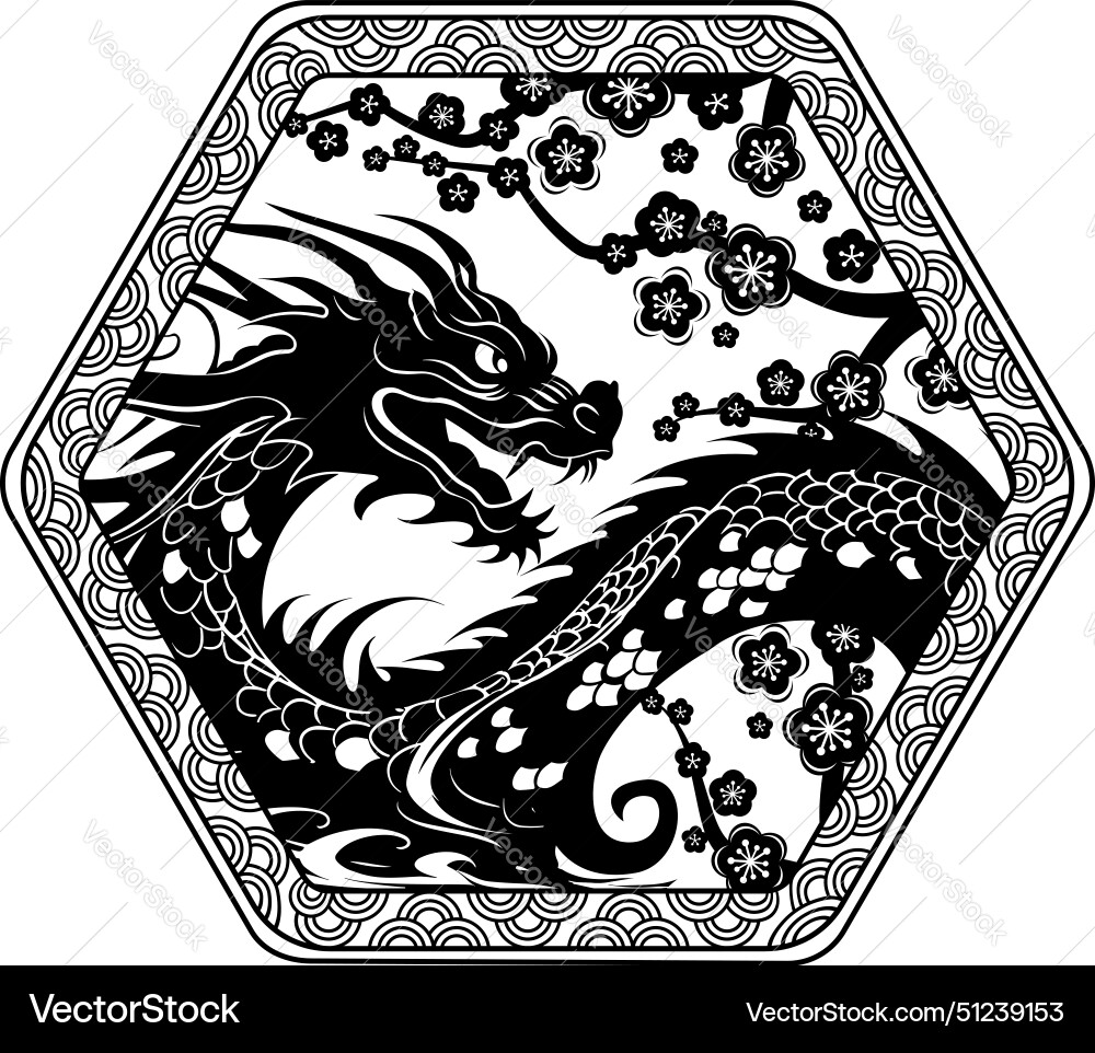 Dragon with flowers and ornamental design Vector Image