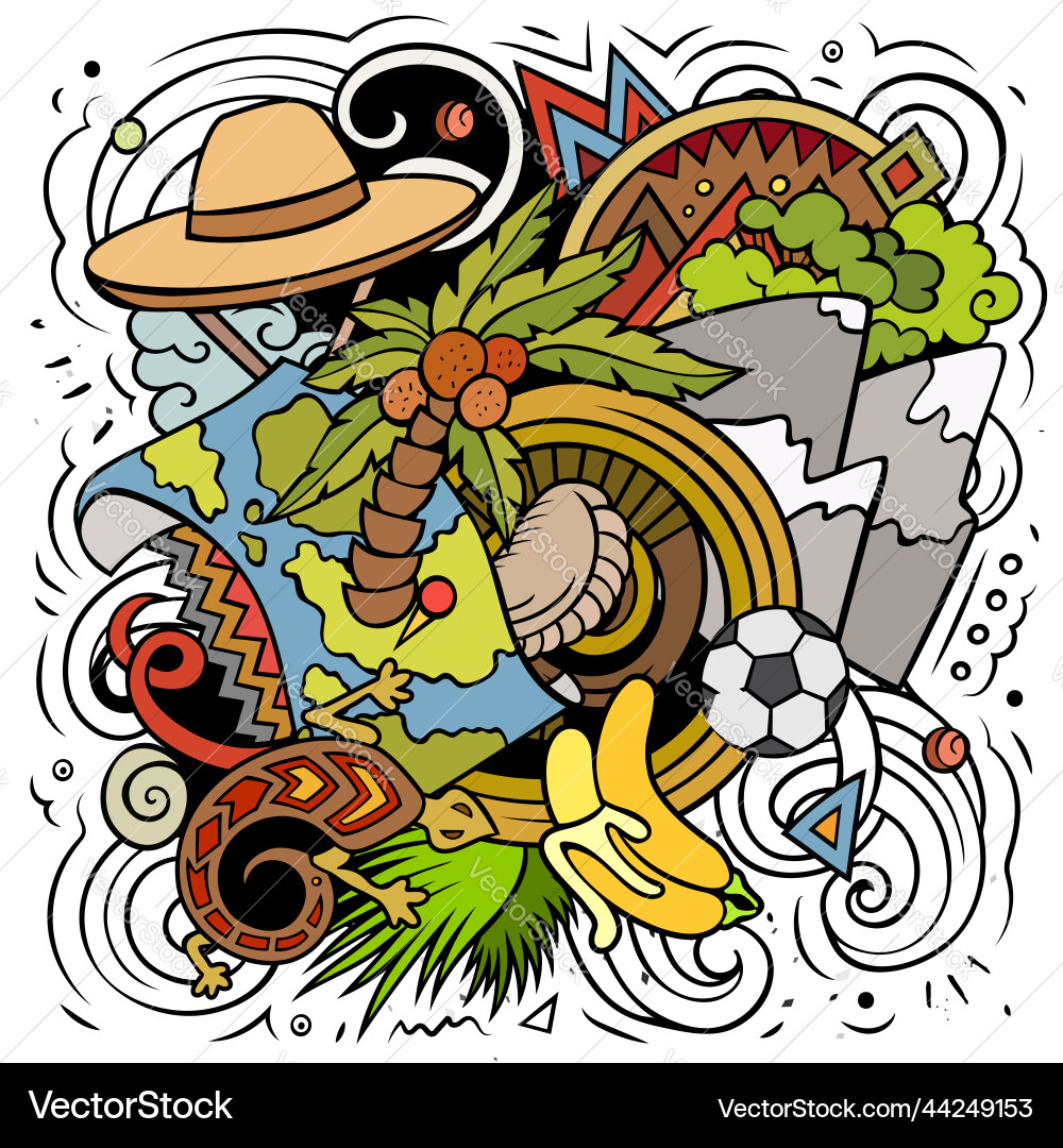 Ecuador hand drawn cartoon doodles Royalty Free Vector Image