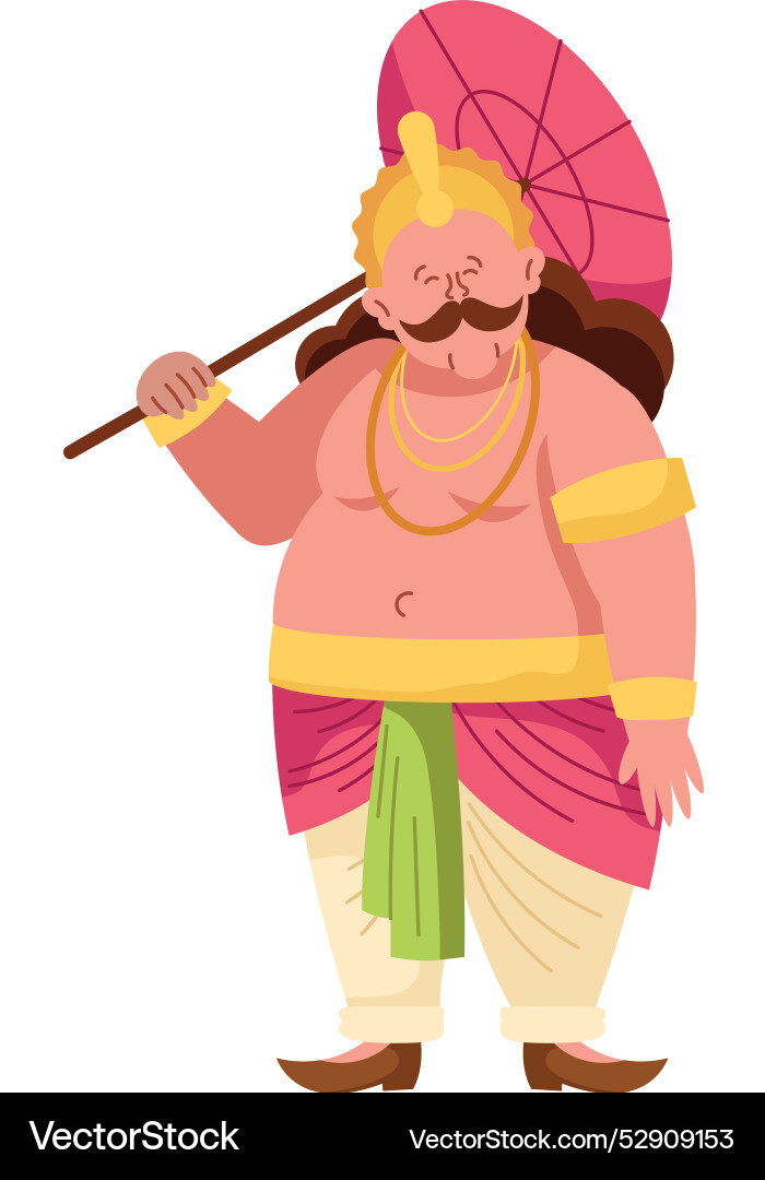 King mahabali with umbrella Royalty Free Vector Image