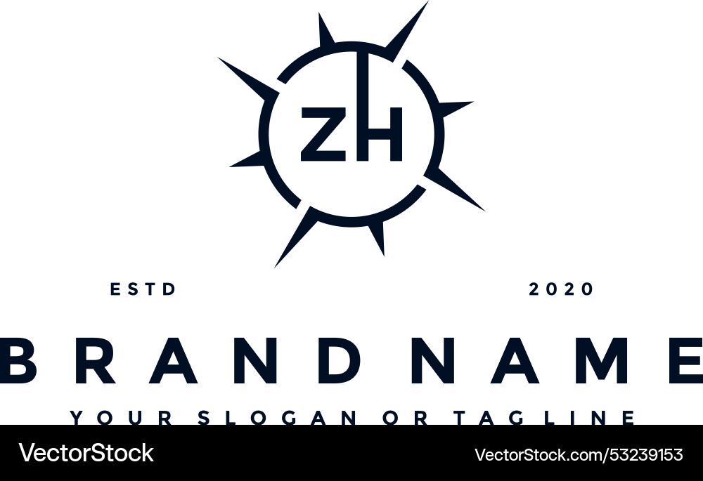 Letter zh compass logo design Royalty Free Vector Image