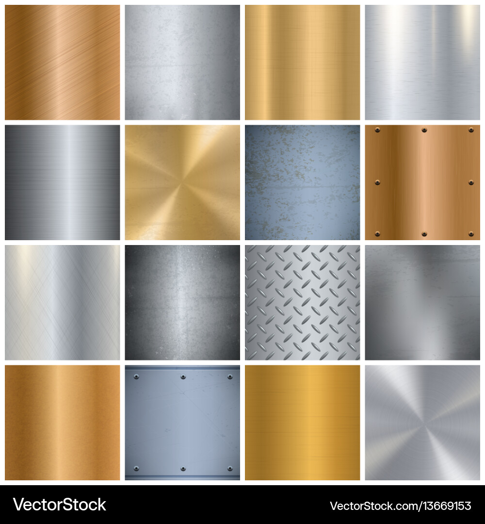 Metal texture realistic big icons set Royalty Free Vector