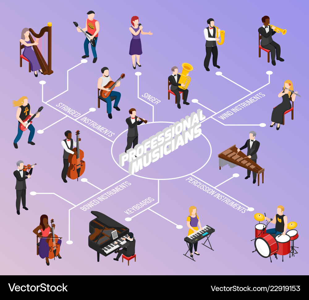 Professional musicians isometric flowchart Vector Image