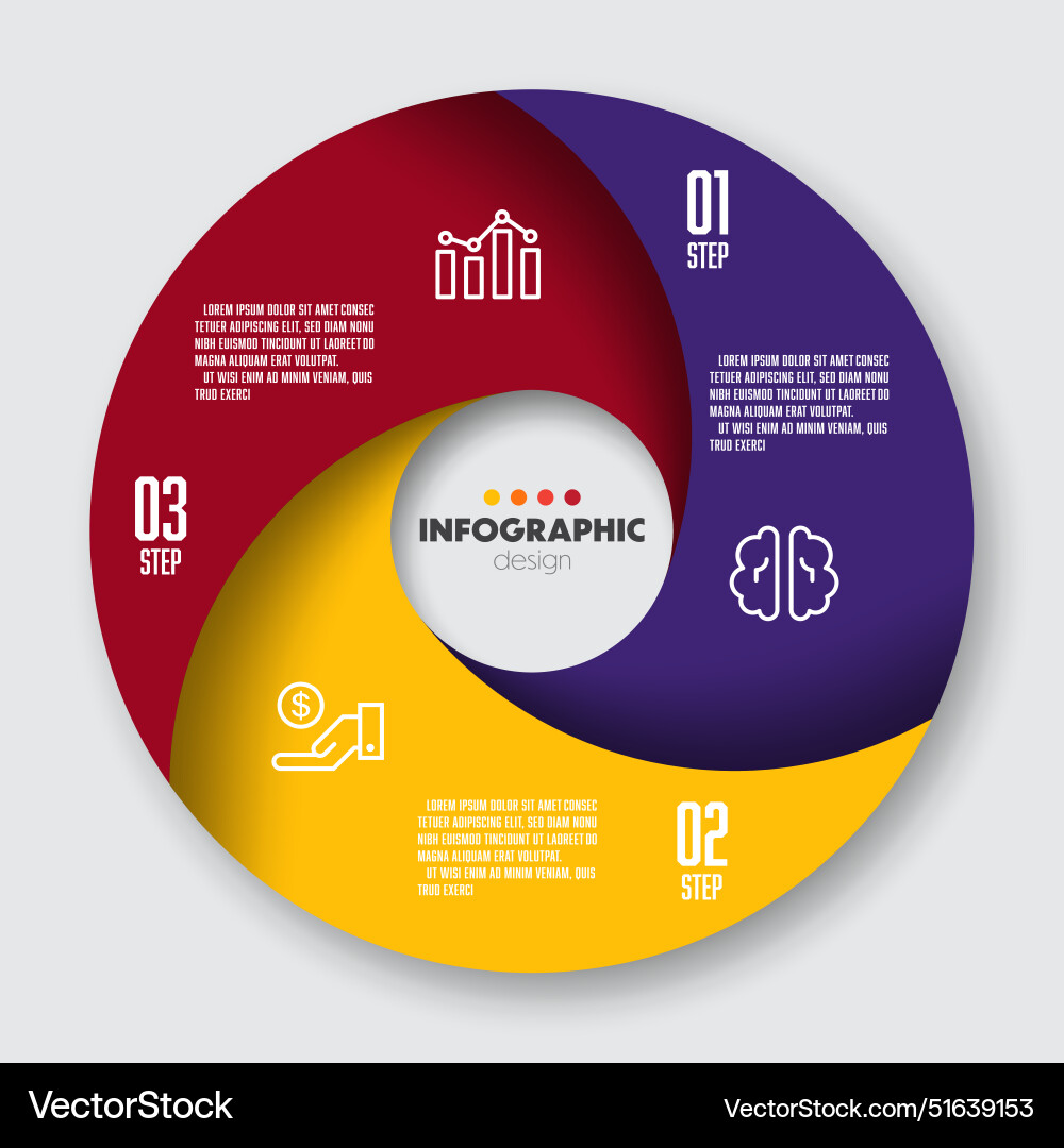 Round pie chart into 3 step concept startup Vector Image