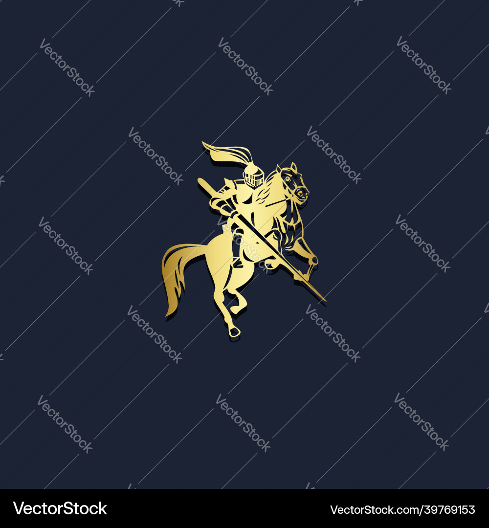 Warrior riding horse gold logo Royalty Free Vector Image