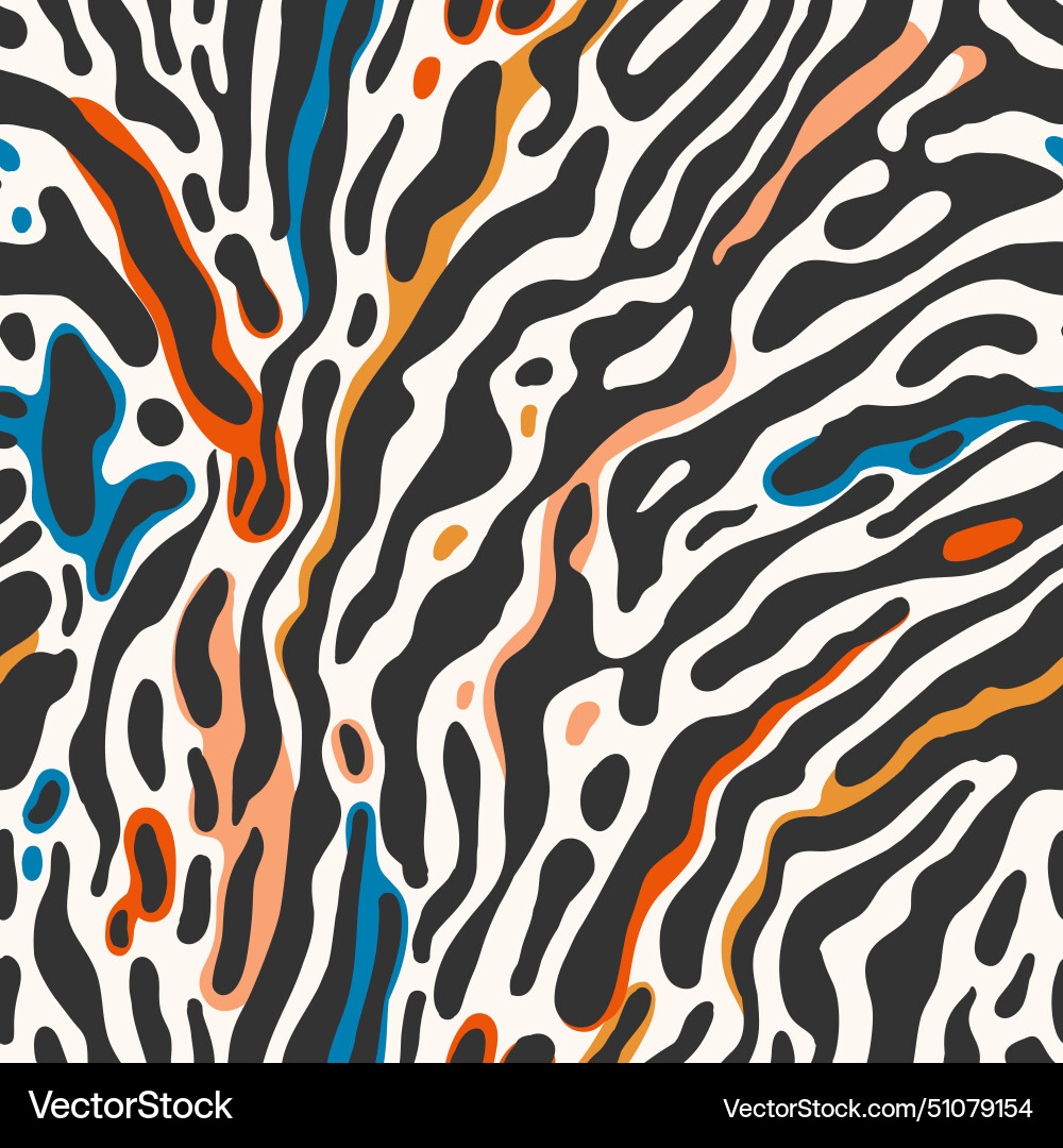 Abstract zebra print in black orange and blue Vector Image