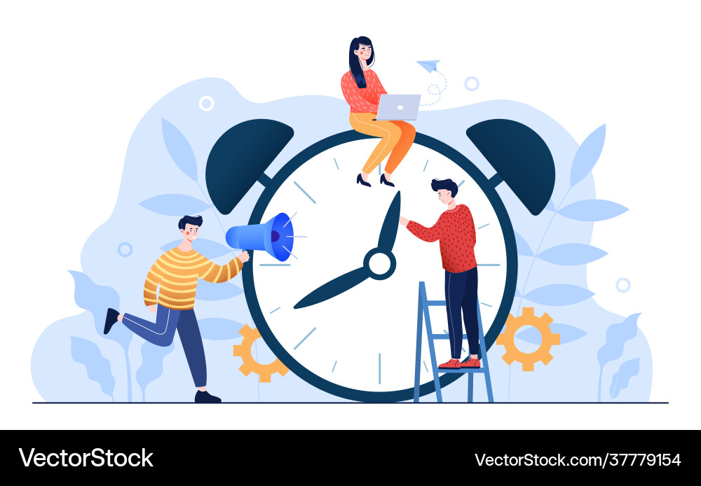 Alarm clock rings concept work time management Vector Image