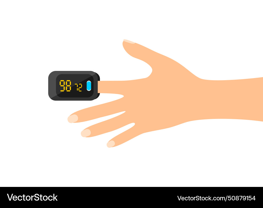 Black pulse oximeter on finger measurement Vector Image