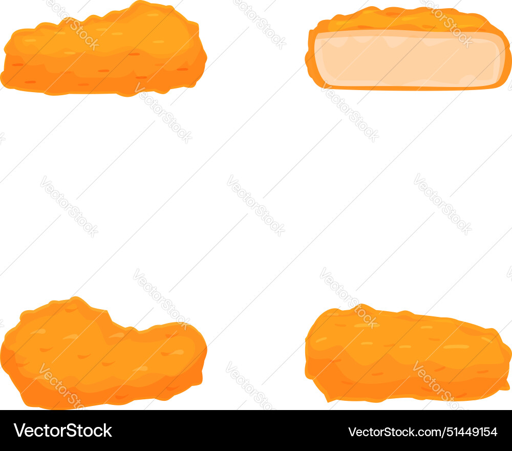 Chicken nugget icons set cartoon crispy Royalty Free Vector