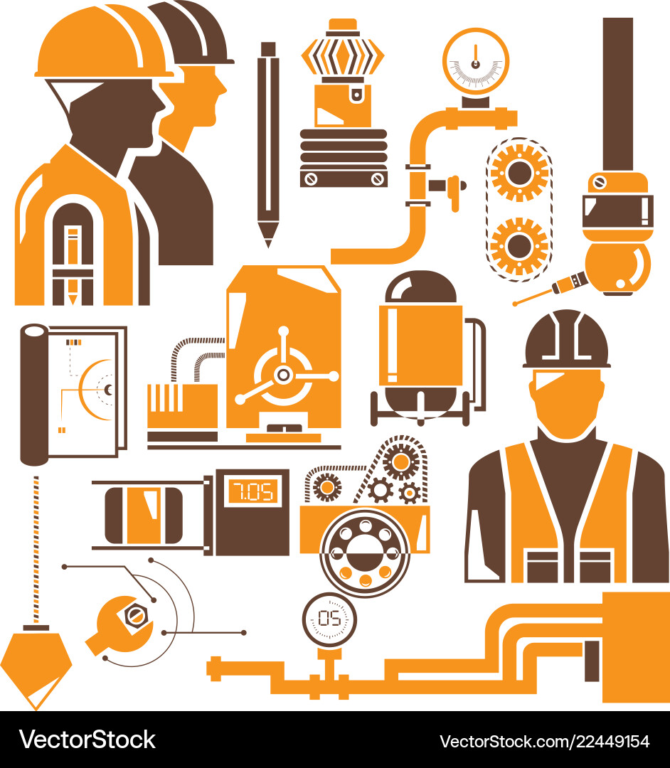 Engineer and industrial equipment icons Royalty Free Vector